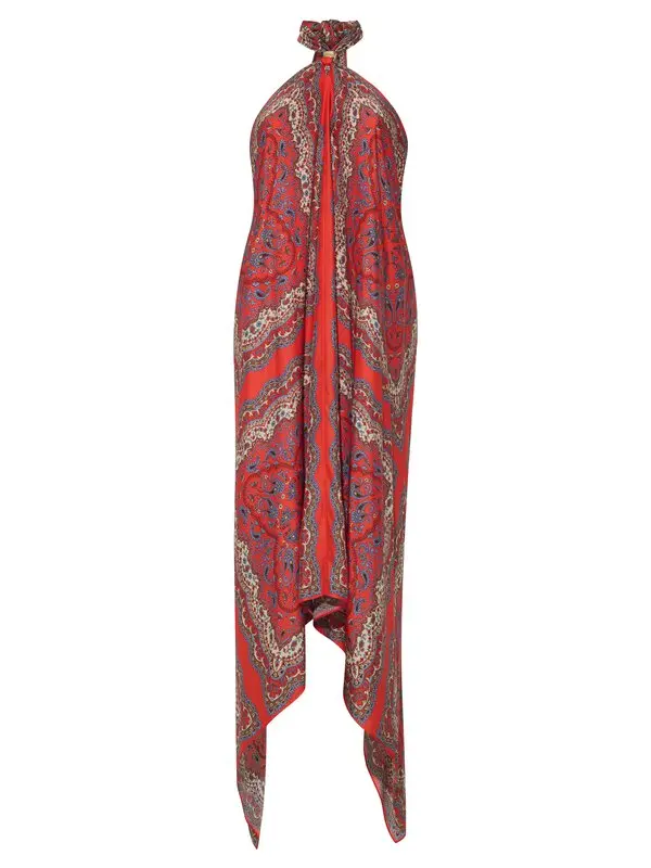 Cara Cara Printed Halter Scarf Dress - Paisley Scarf Coral