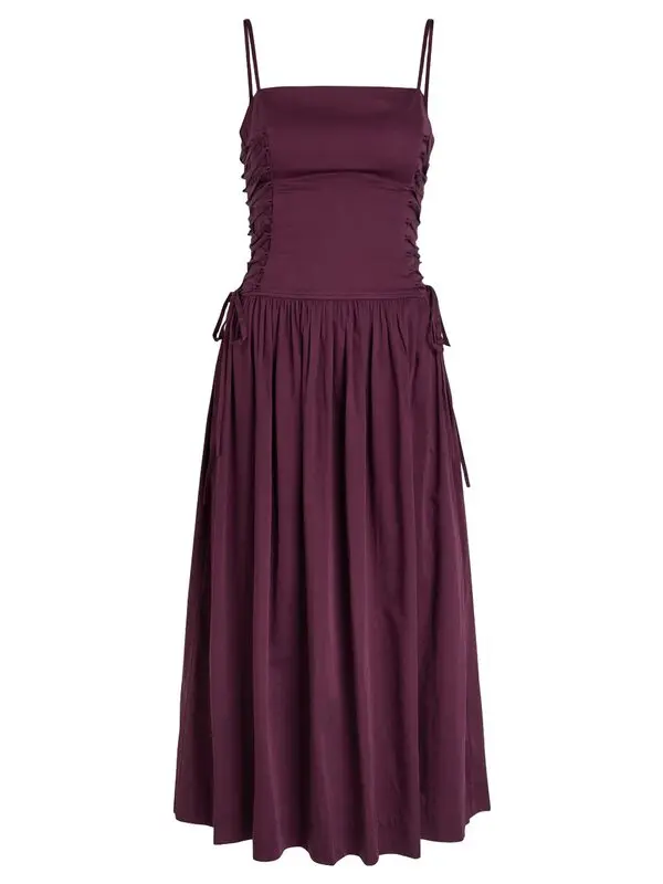 DAMSON MADDER Angelina Lace-up Cotton-poplin Midi Dress - Purple