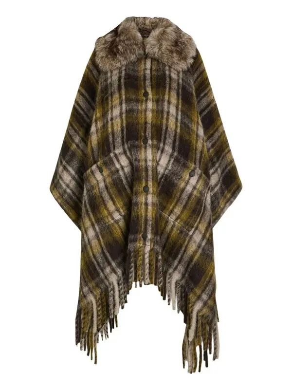 Moncler Plaid Brushed Wool-blend Cape - Brown