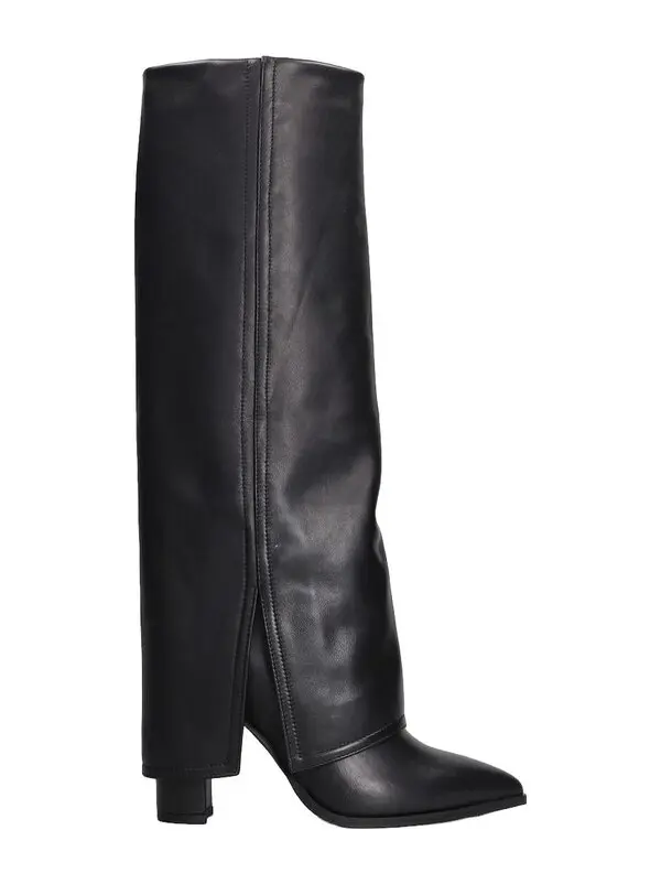 GISEL MOIRE High Heel Leather Boots - Black
