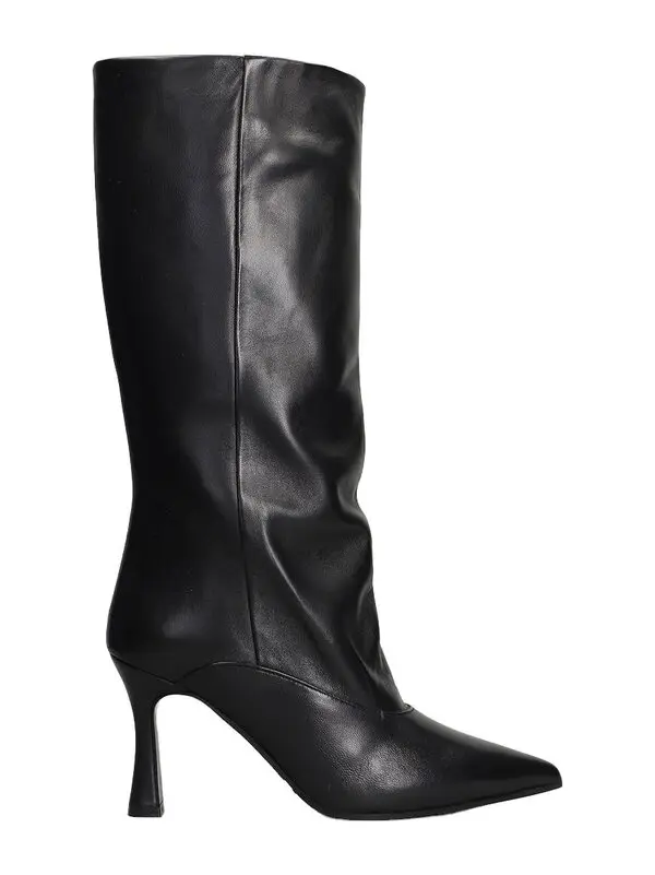 EVALUNA High Heel Leather Boots - Black