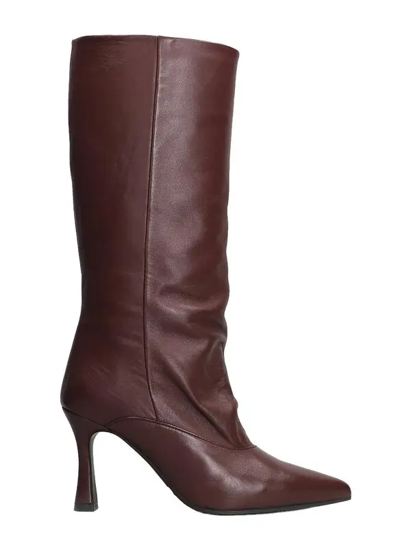 EVALUNA High Heel Leather Boots - Red