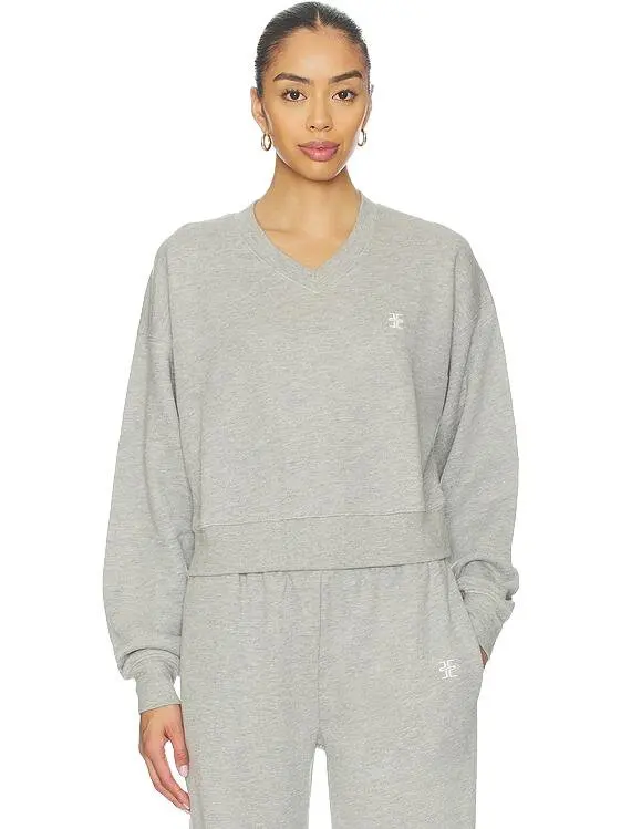 Eterne Cropped V-neck Fleece Sweatshirt - Grey