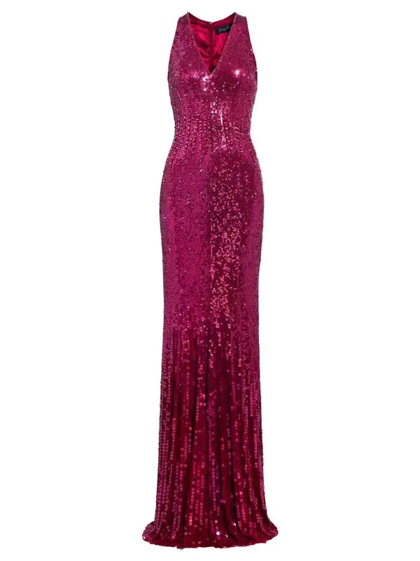 Jenny Packham Sequined V-neck Maxi Dress - Pink