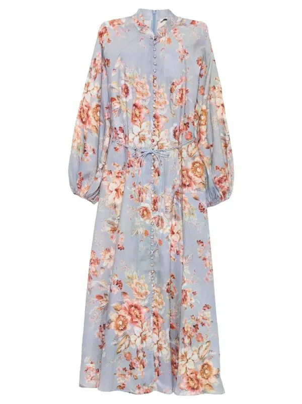 Zimmermann Awaken Billow Floral Midi Dress - Blue