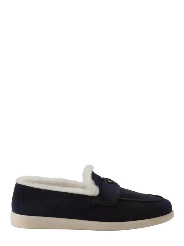 Prada Shearling Leather Loafers - Blue