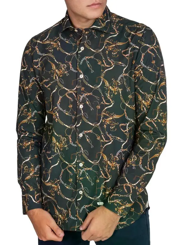 TINTORIA MATTEI 954 Chains-print Shirt - Green