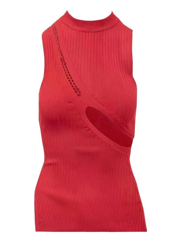 Attico Cut-out Ribbed Knit Top - Red