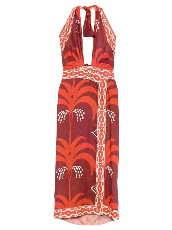 Johanna Ortiz Buen Viento Printed Halterneck Dress - Red