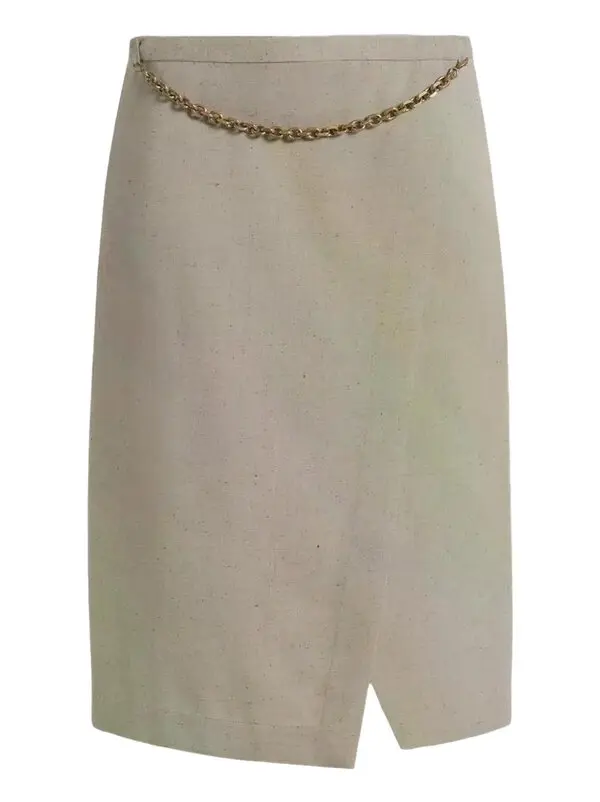 Alberta Ferretti Slit-detail Midi Skirt With Chain Detail - Neutrals
