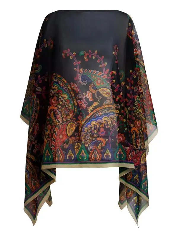 Etro Floral Paisley-print Silk Poncho - Black