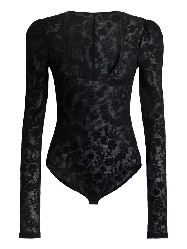 Alberta Ferretti Floral-lace Long-sleeve Bodysuit - Black