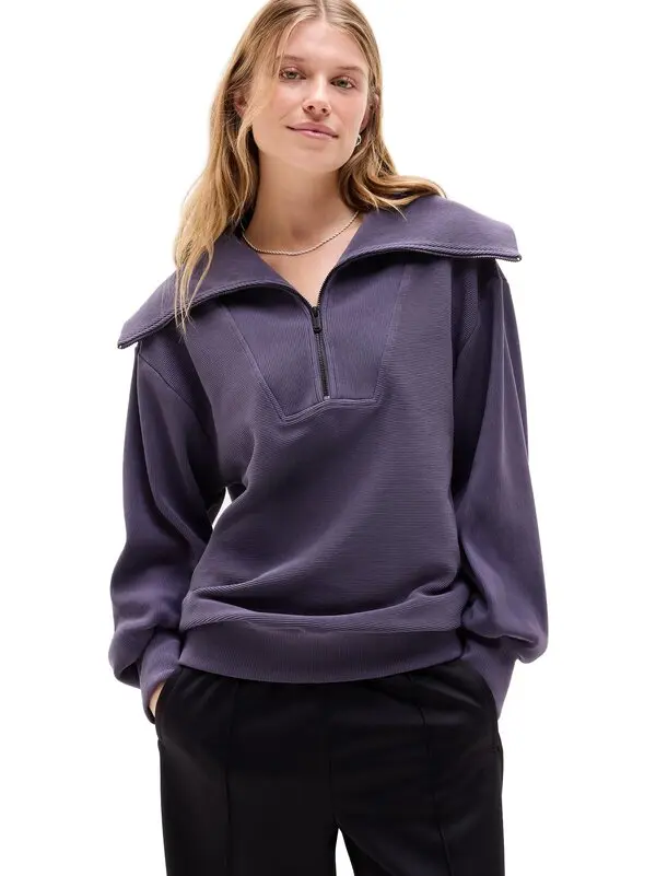 Athleta Ribbed Quarter Zip Sweatshirt - Twilight