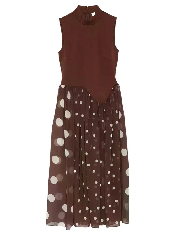 Stine Goya Polka-dot High-neck Midi Dress - Brown