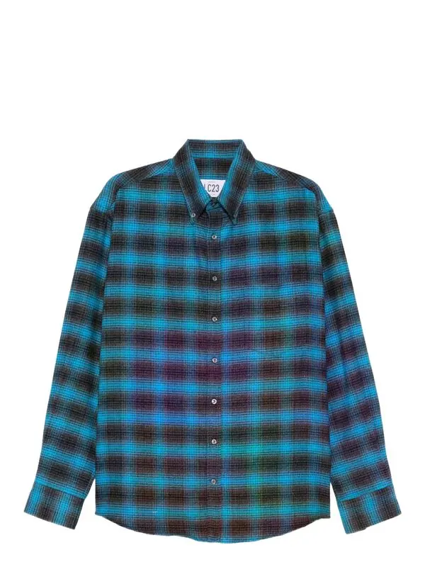 LC23 Plaid-pattern Buttoned Shirt - Blue