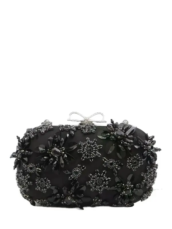 SELF-PORTRAIT Floral Crystal Clutch - Black