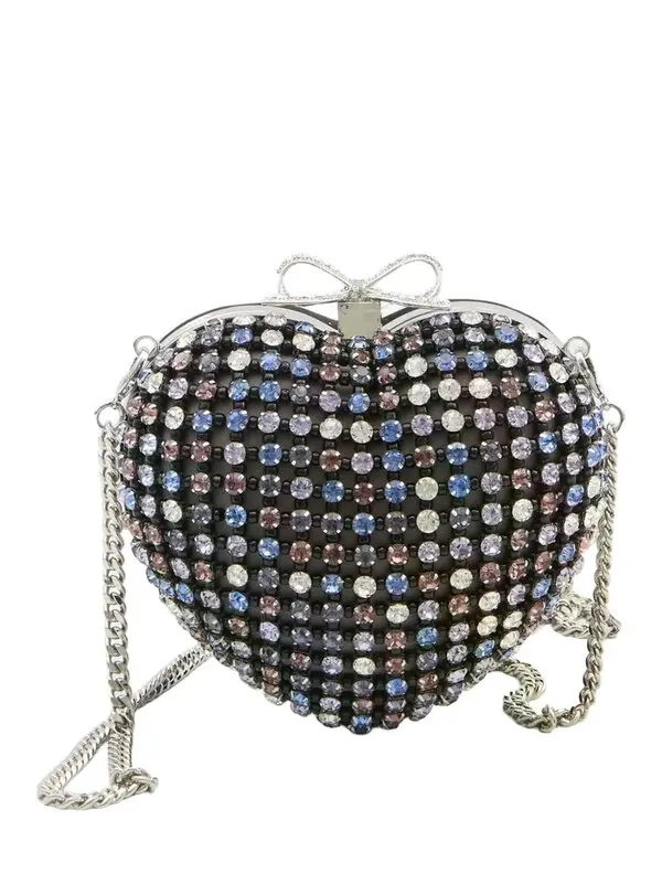 SELF-PORTRAIT Crystal-embellished Heart Clutch - Black