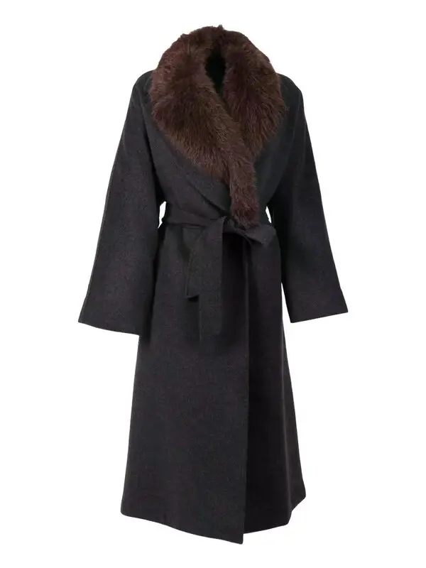 Max Mara Fur Collar Belted Coat - Grey
