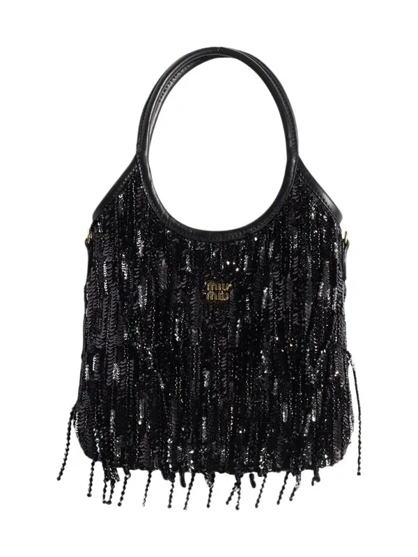 Miu Miu Ivy Handbag With Sequin And Crystal Fringe - Black