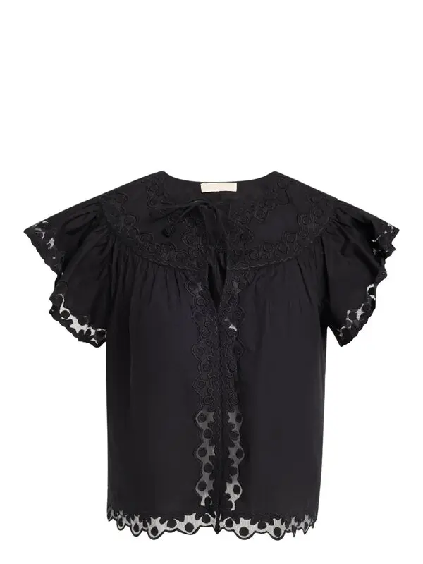Ulla Johnson Effie Flutter Sleeve Top - Noir