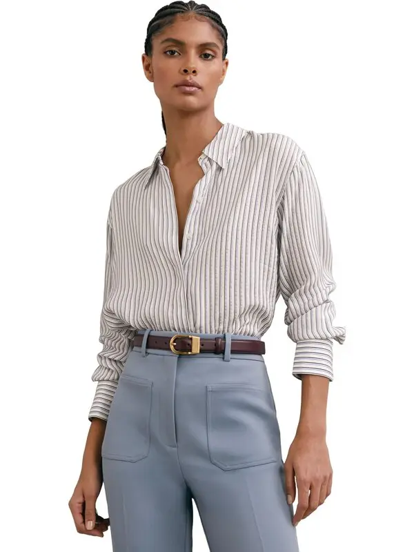 REISS Annika Stripe Shirt - Blue/ivory