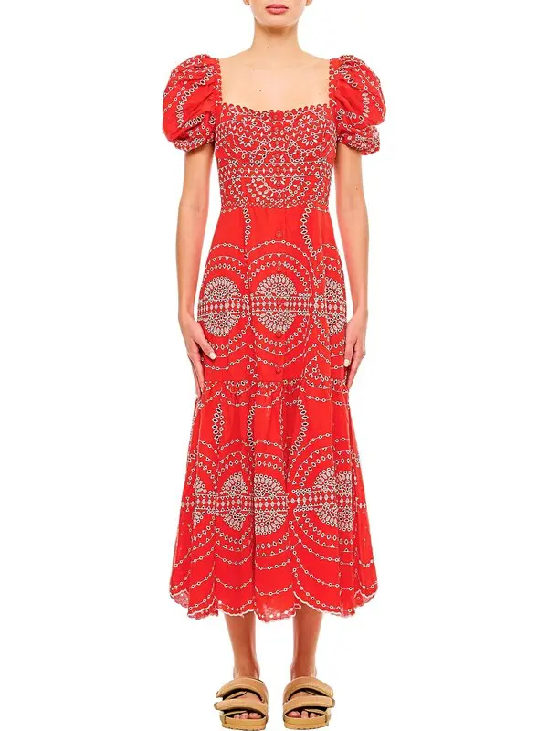 Charo Ruiz Ibiza Long Dress With Balloon Sleeves - Red