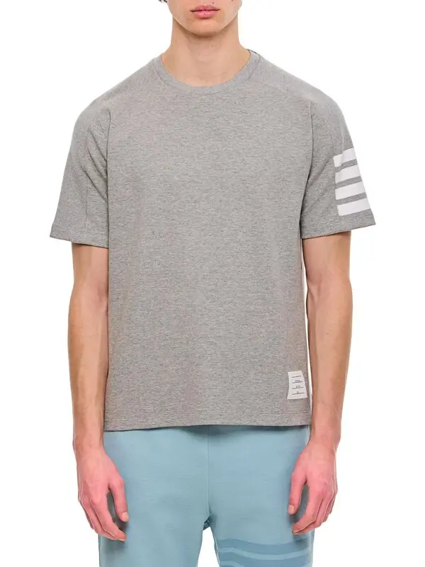 Thom Browne Striped Cotton T-shirt With Stripes - Grey