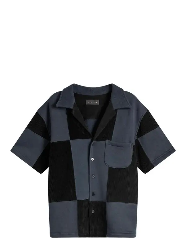 LES TIEN Patchwork Short Sleeve Cuban Shirt - Faded Black