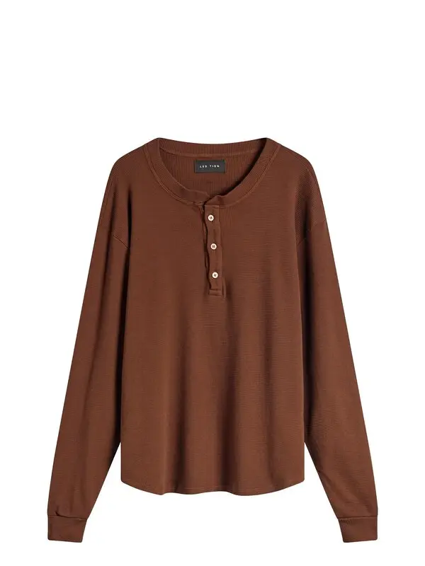 LES TIEN Thermal Baseball Henley - Mahogany
