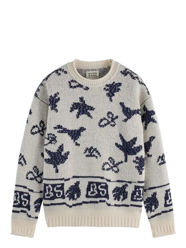 Scotch & Soda Bird Jacquard Crewneck Sweater - Eggnog