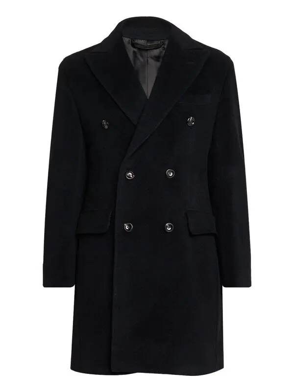 Neiman Marcus Wool And Mohair Double-breasted Overcoat - Black