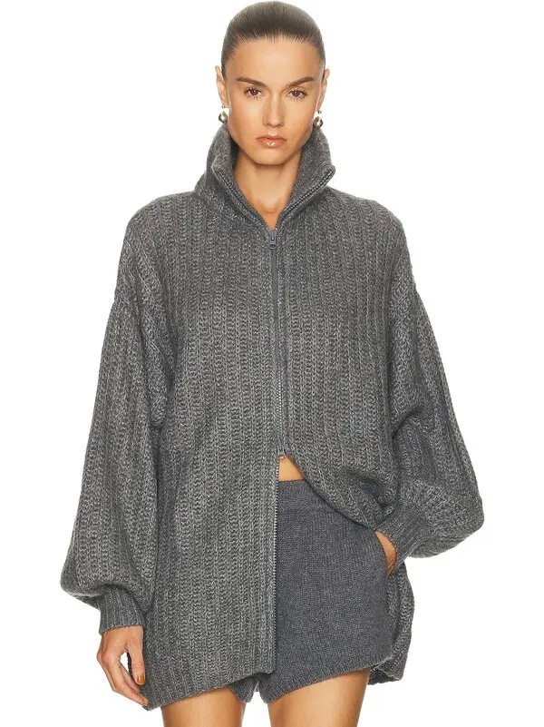 LISA YANG Marly Zip Up Cardigan - Stormy Grey