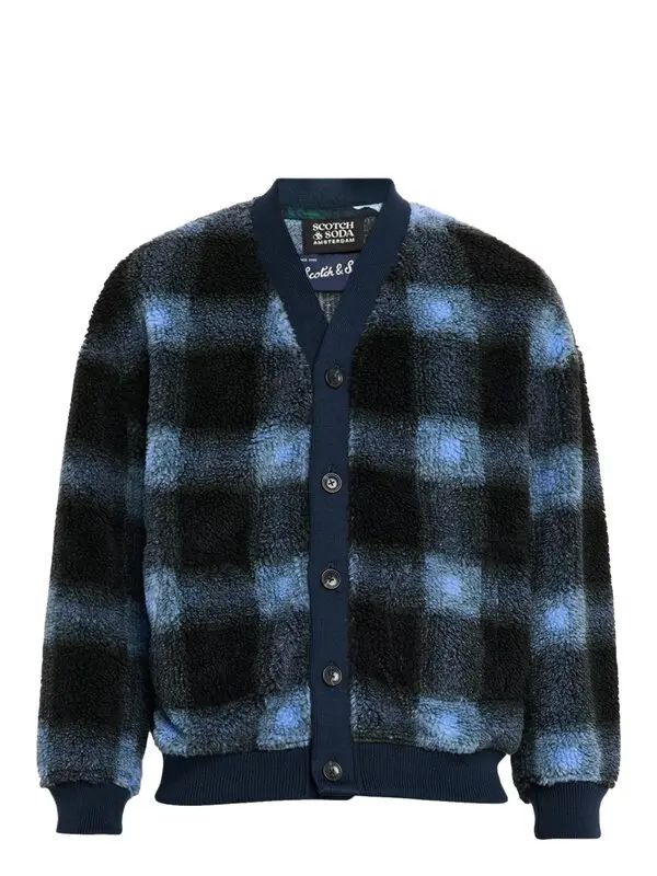 Scotch & Soda Plaid Polar Fleece Cardigan - Thyme/ Blu