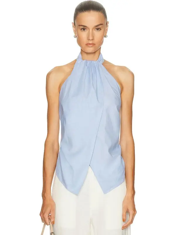 ST. AGNI Oxford Halter Tie Back Top - Ciel Blue