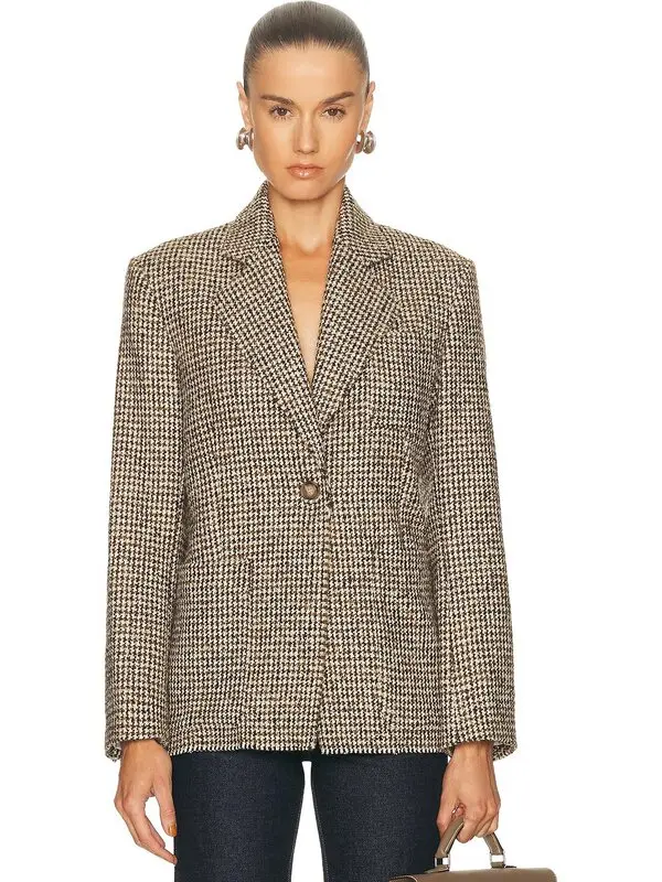 HOUSE OF DAGMAR Houndstooth Blazer - Beige Brown