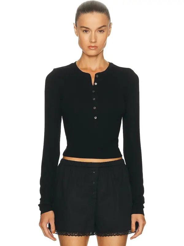 Eterne Long Sleeve Henley Top - Black