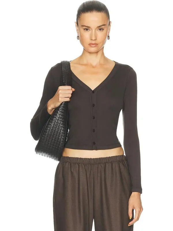 Enza Costa Supima Cotton V-neck Cardigan - Espresso