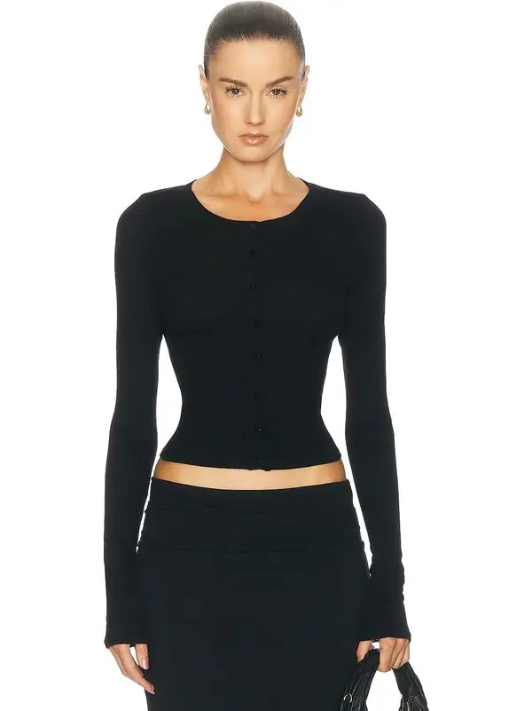 Enza Costa Silk Rib Essential Cardigan - Black