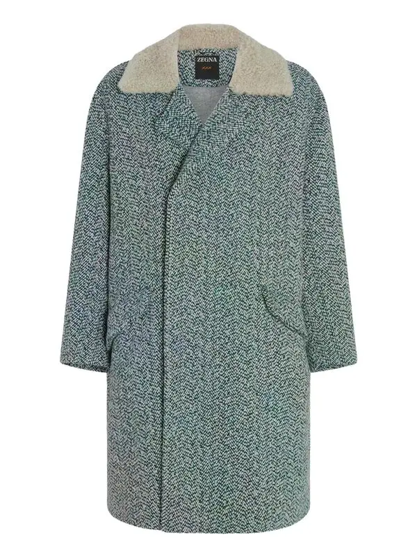 Zegna Herringbone Overcoat - Blue