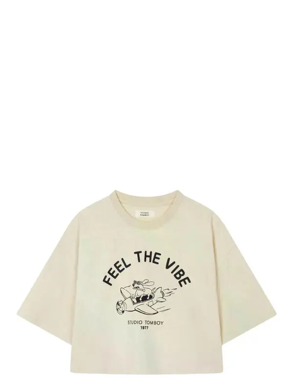 STUDIO TOMBOY Graphic Cropped T-shirt - Neutrals