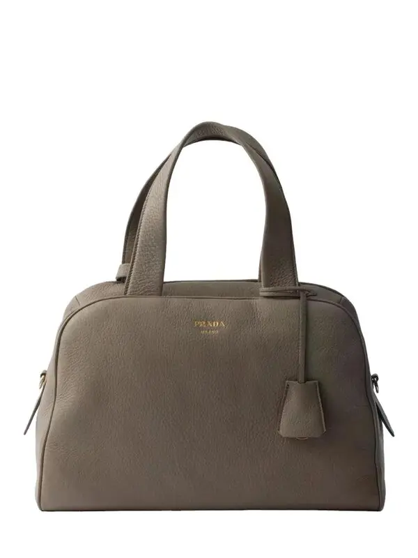Prada Large Leather Tote Bag - Grey