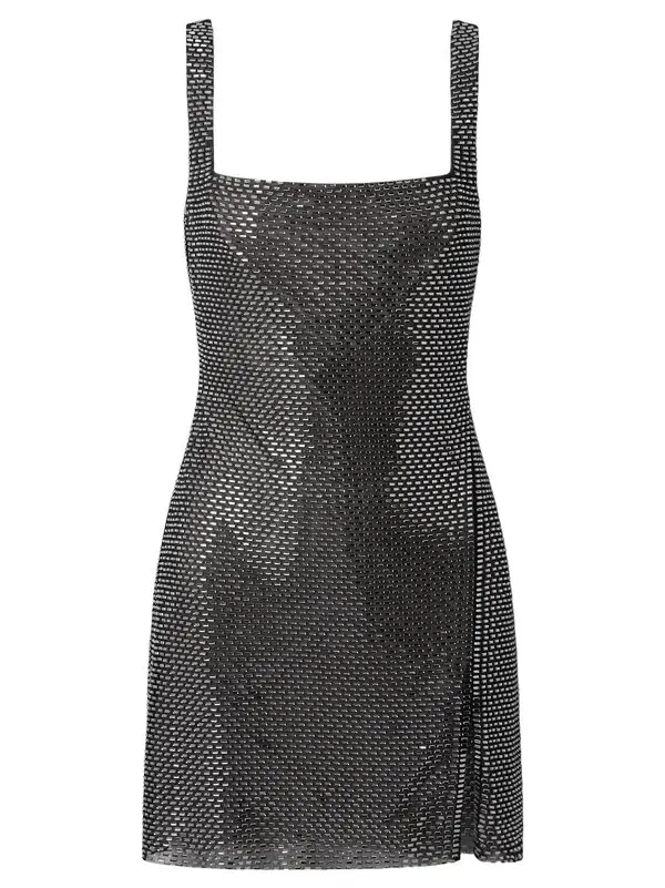 SELF-PORTRAIT Crystal-embellished Stretch-mesh Mini Dress - Gray