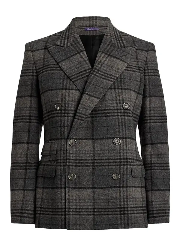 Ralph Lauren Kent Plaid Wool Double-breasted Jacket - Grey/black
