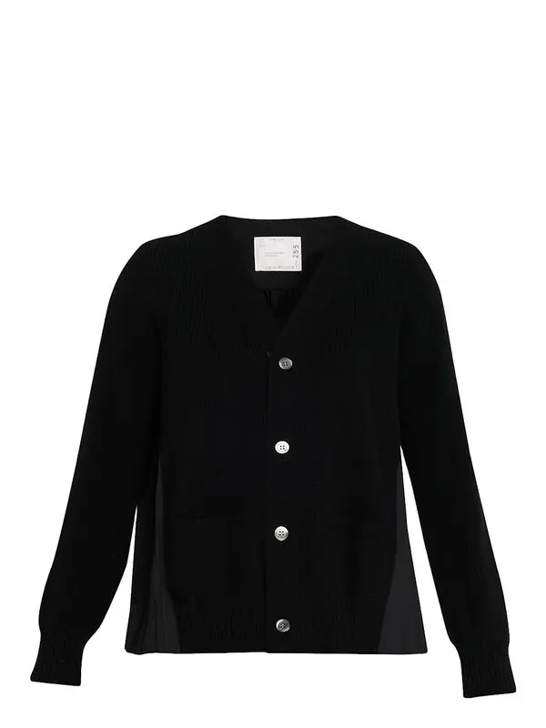 Sacai Rib-knit Cardigan With Pleated Back - Black