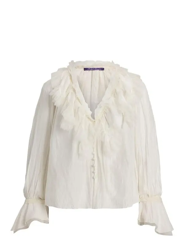 Ralph Lauren Kensley Cotton-silk Voile Ruffle Blouse - Cream