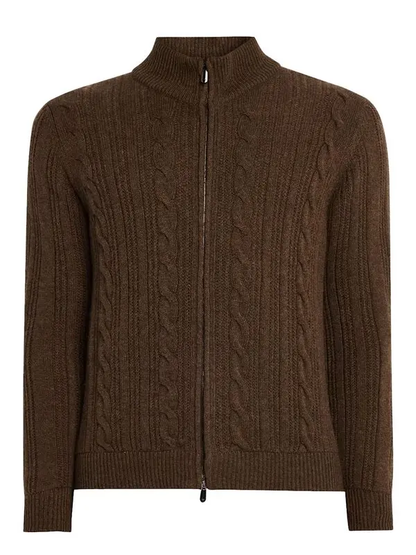 Cesare Attolini Cashmere Cable Knit Full-zip Sweater - Brown