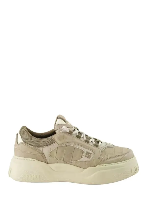 Fendi Force Crocodile-effect Logo Sneakers - Grey