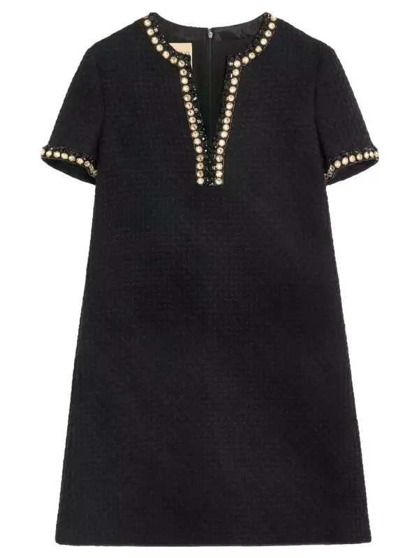 Valentino Garavani Embroidered Canestrello-tweed Mini Dress - Black