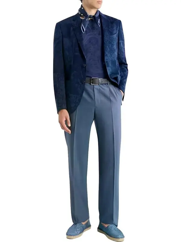 Etro Single-breasted Cotton Jacquard Jacket With Floral Motif - Blue
