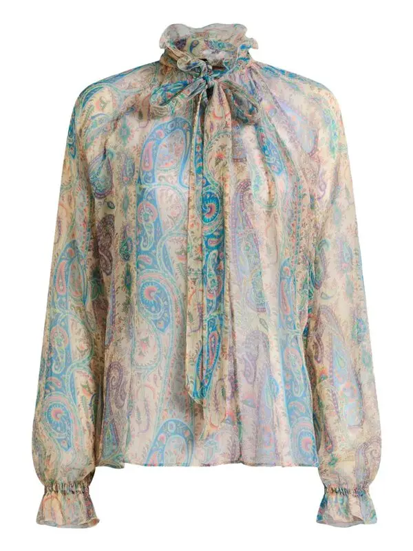 Etro Scarf-detail Paisley-print Silk Blouse - Neutrals